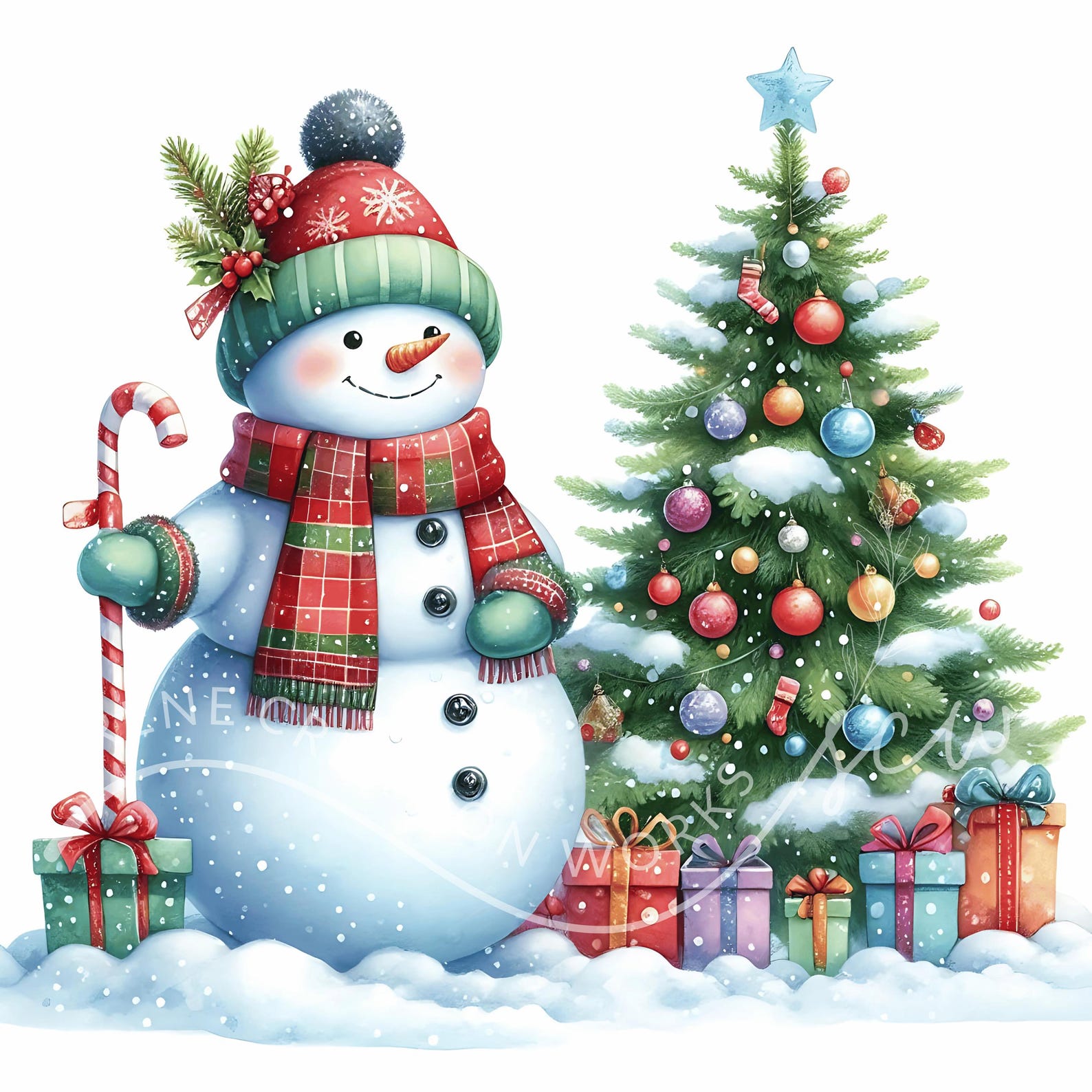 Watercolor Christmas Snowman Clipart 10 Watercolor JPG Festive Clipart ...