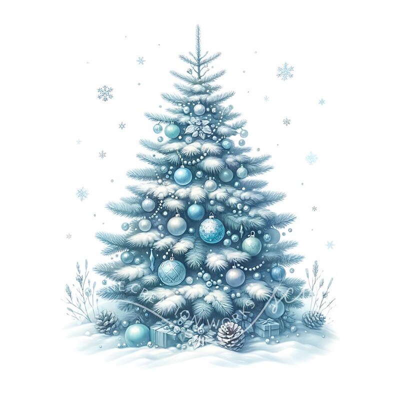 Blue Watercolor Christmas Tree Clipart 10 Watercolor Jpgs Christmas ...