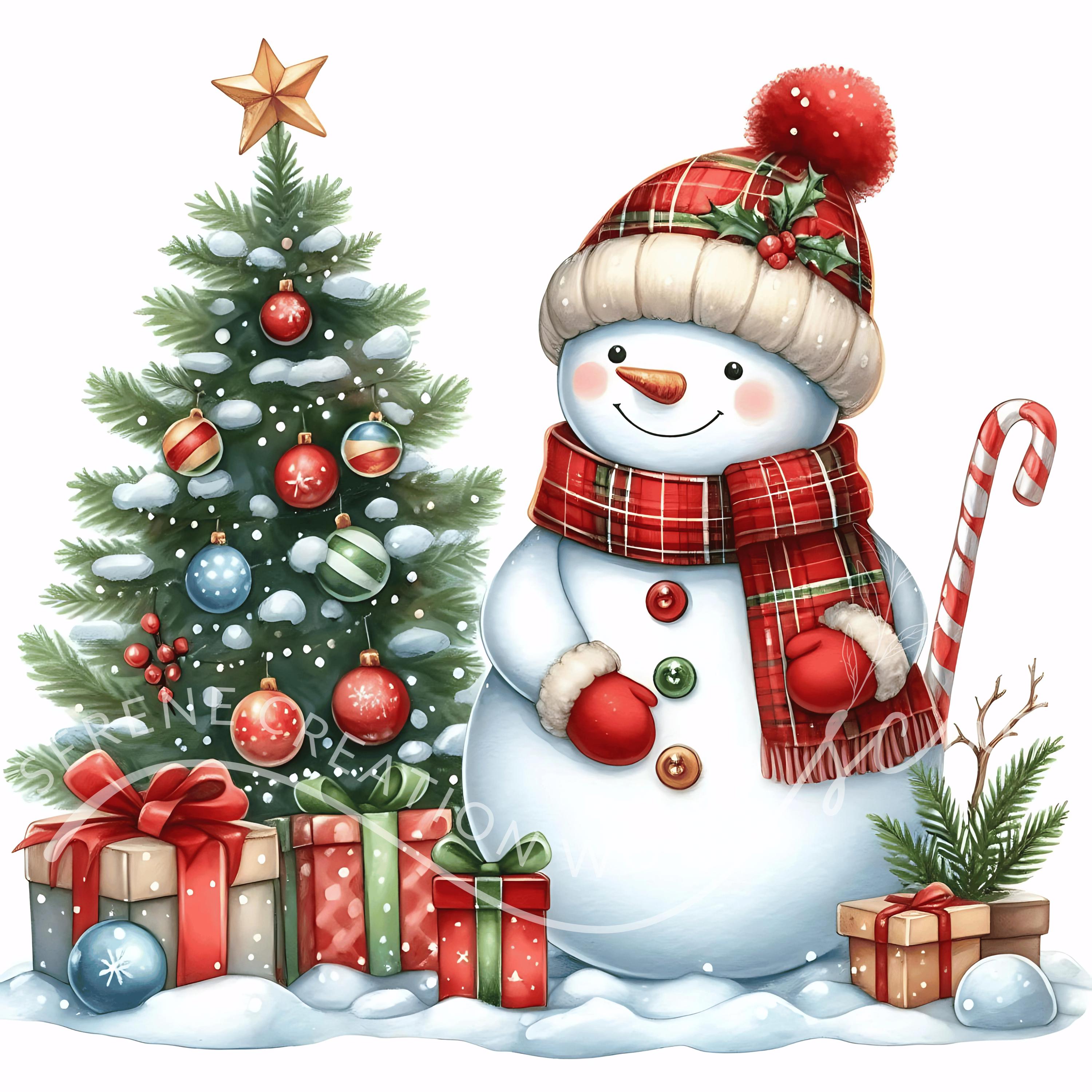 Watercolor Christmas Snowman Clipart 10 Watercolor JPG Festive Clipart ...