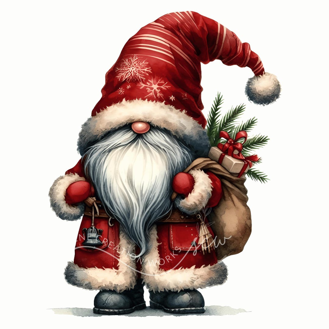 Watercolor Santa Christmas Gnomes Clipart 10 Watercolor Jpgs Gnome ...