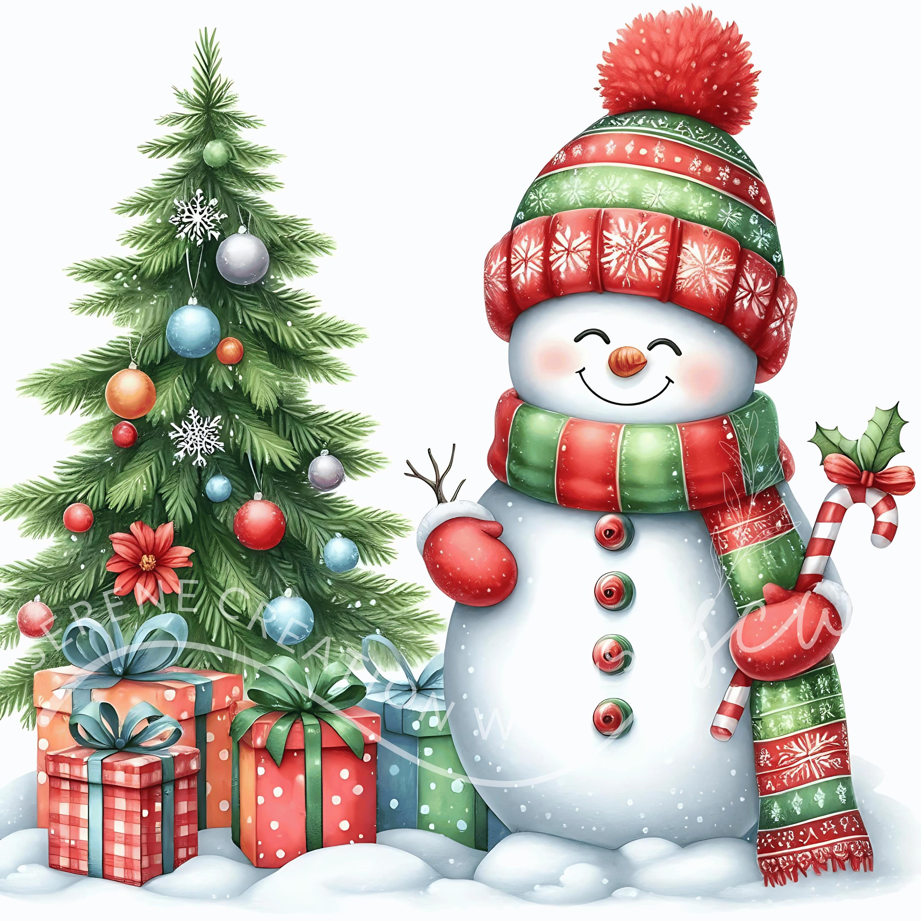 Watercolor Christmas Snowman Clipart 10 Watercolor JPG Festive Clipart ...