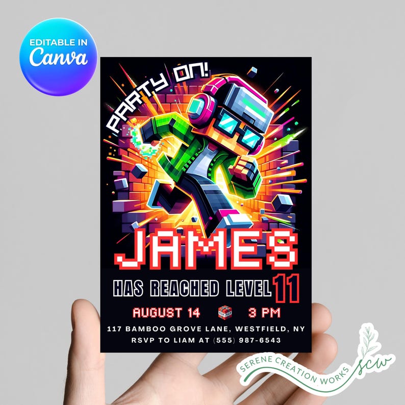Minecrafter Birthday Invitation, Minecrafter Gamer Invitation, Boy ...