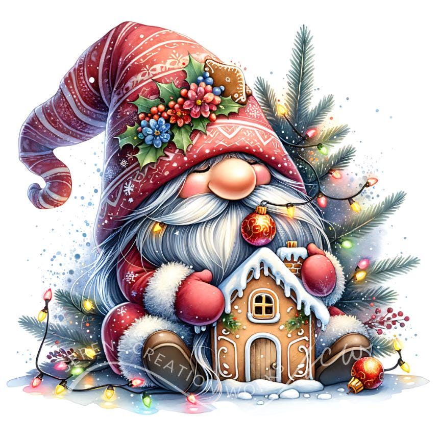 Christmas Gnome Clipart 10 JPG Gingerbread House, Festive Gnome ...
