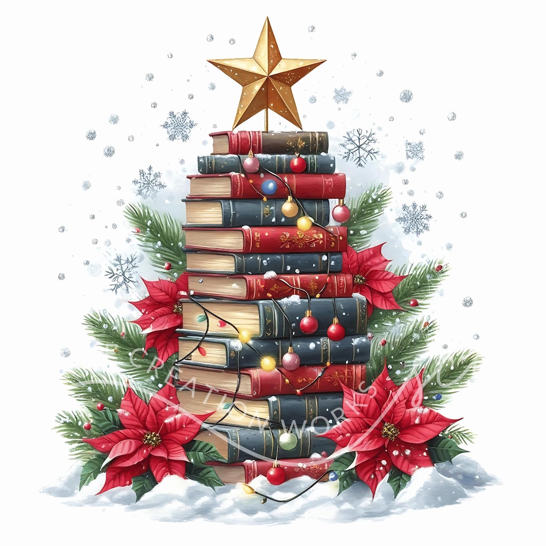 Christmas Book Tree Clipart 10 Watercolor Jpgs Christmas Gift for ...