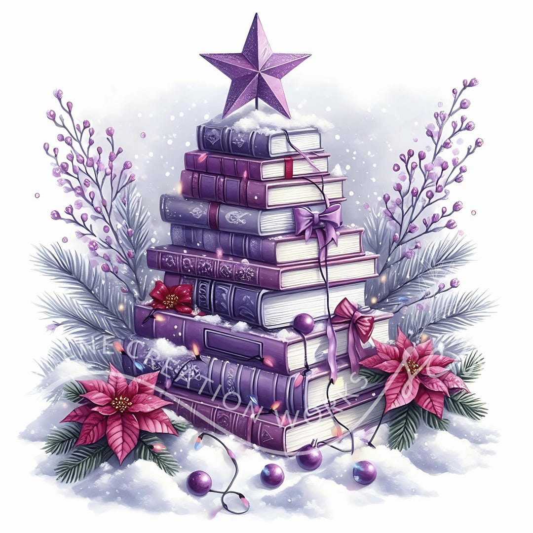 Christmas Book Tree Clipart 10 Watercolor Jpgs Christmas Gift for ...