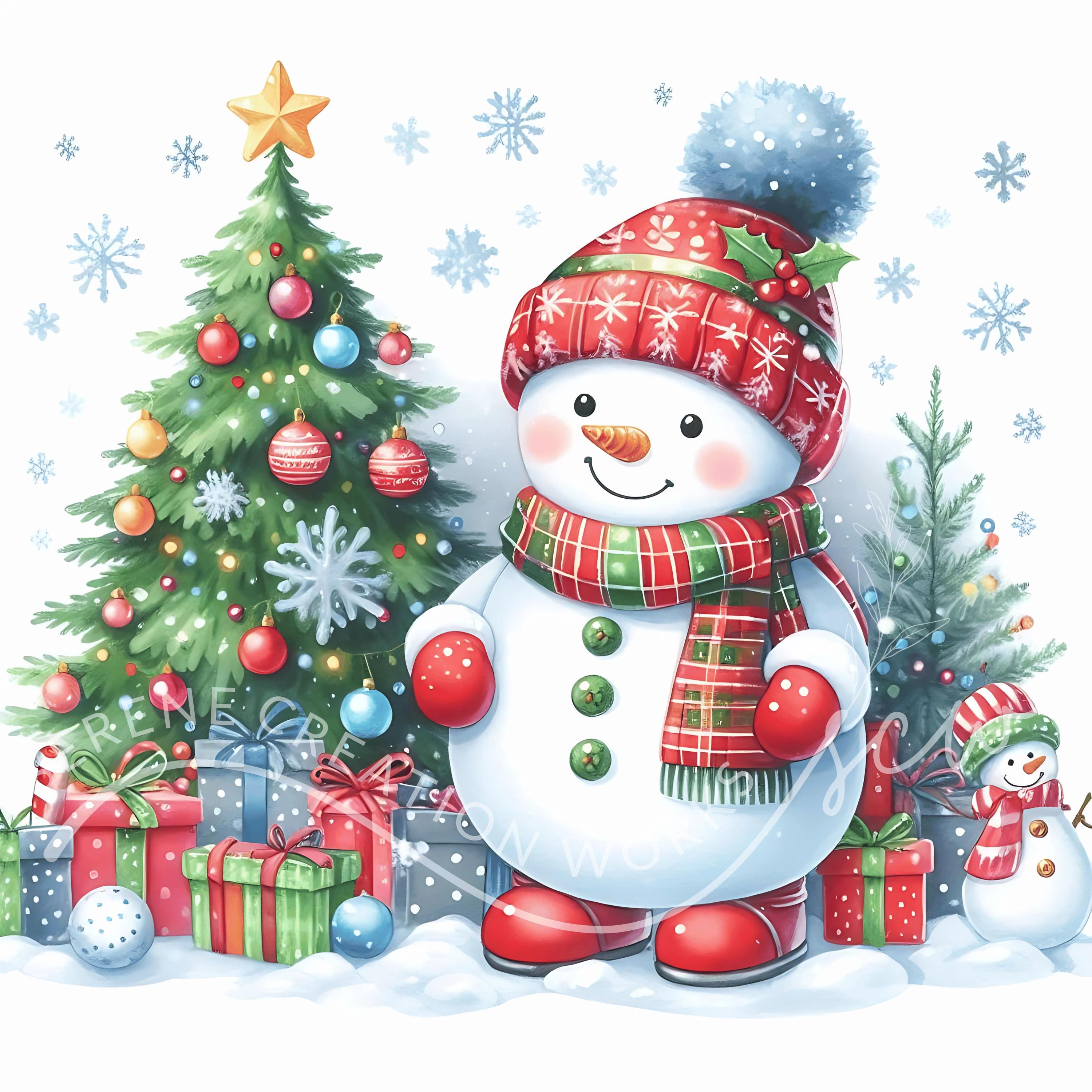 Watercolor Christmas Snowman Clipart 10 Watercolor JPG Festive Clipart ...