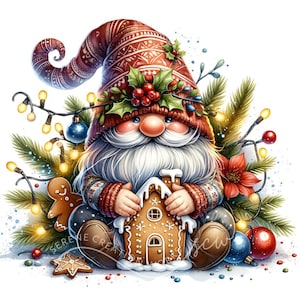 Christmas Gnome Clipart 10 JPG Gingerbread House, Festive Gnome ...