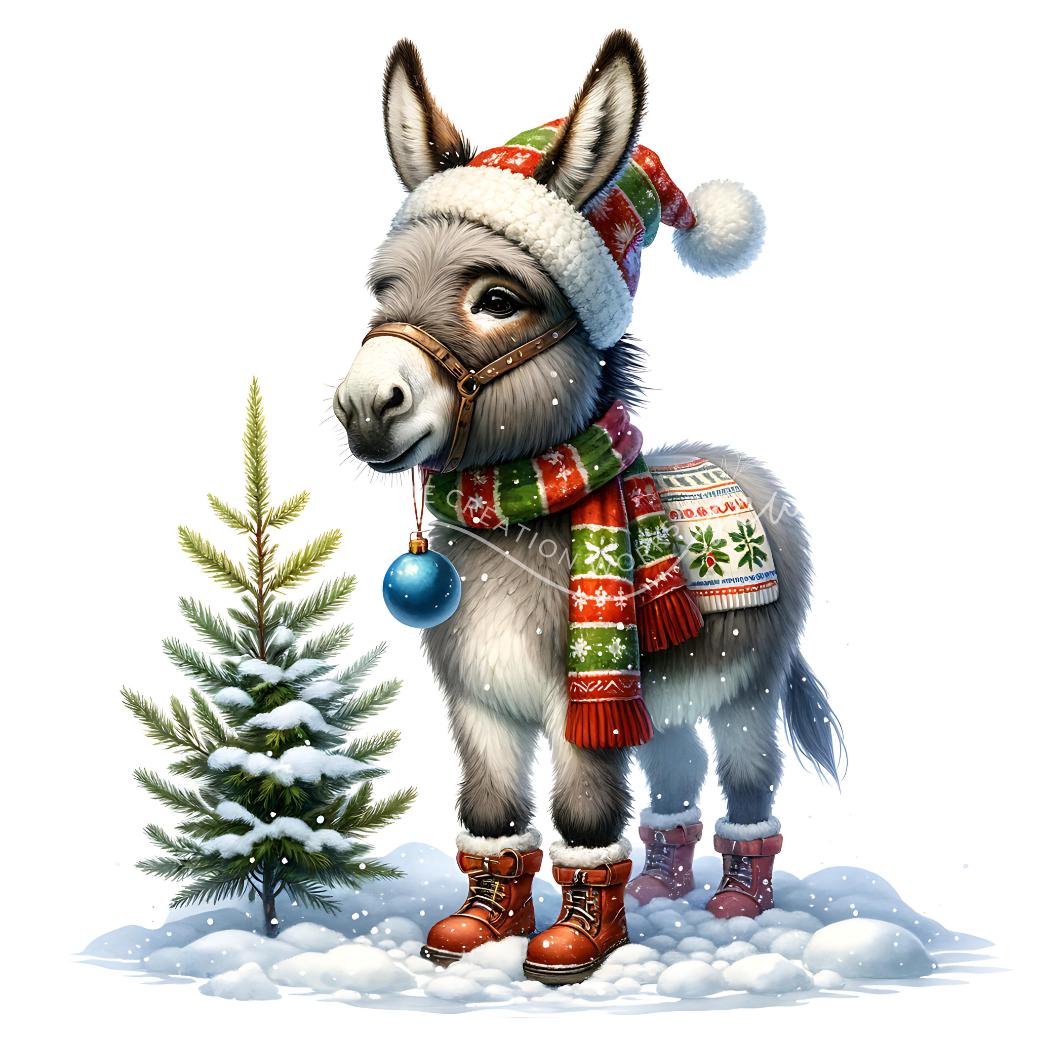 Christmas Donkeys 10 Watercolor Jpgs Clipart Bundle, Cute Donkey ...