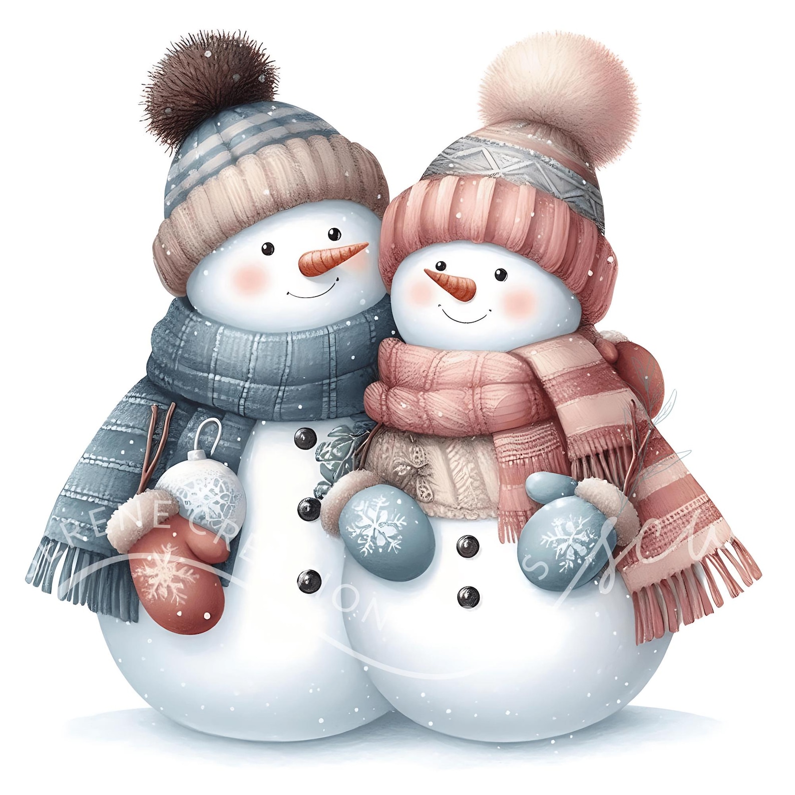 Watercolor Snowman Couple Clipart: Christmas Festive Graphics (digital ...