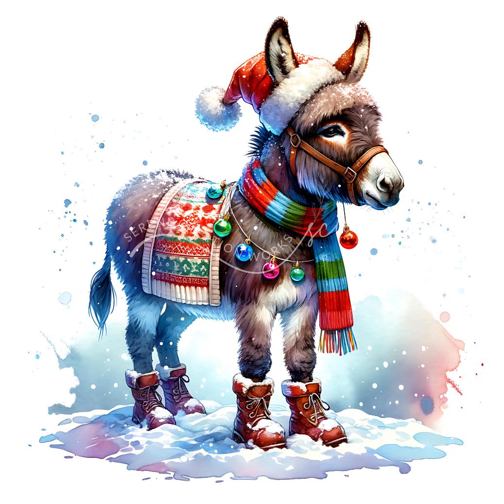 Christmas Donkeys 10 Watercolor Jpgs Clipart Bundle, Cute Donkey ...