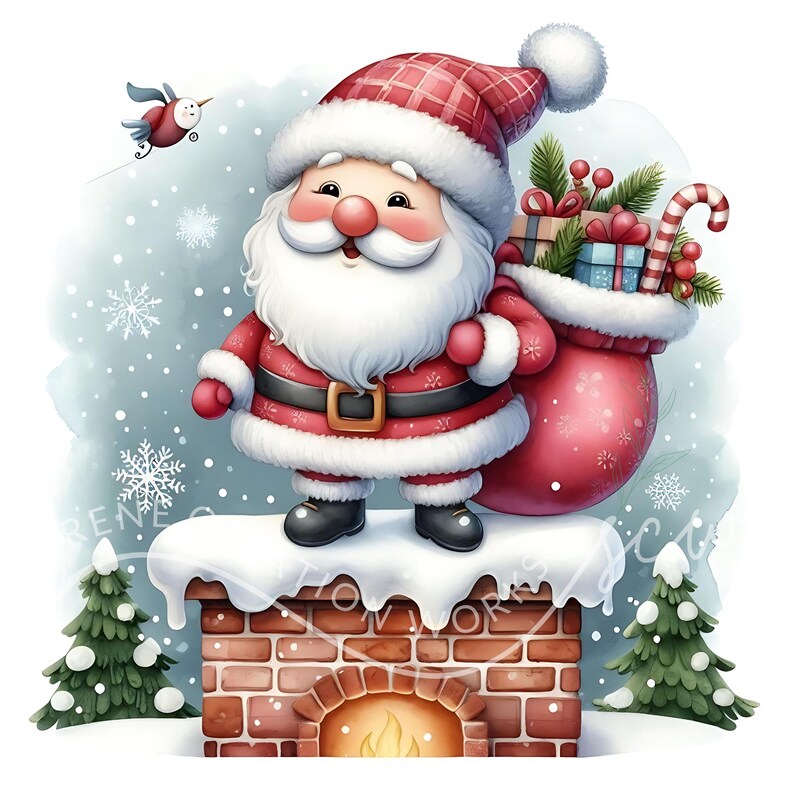 Quirky Christmas Chimney Clip Art 10 HQ Watercolor Jpgs for Junk ...