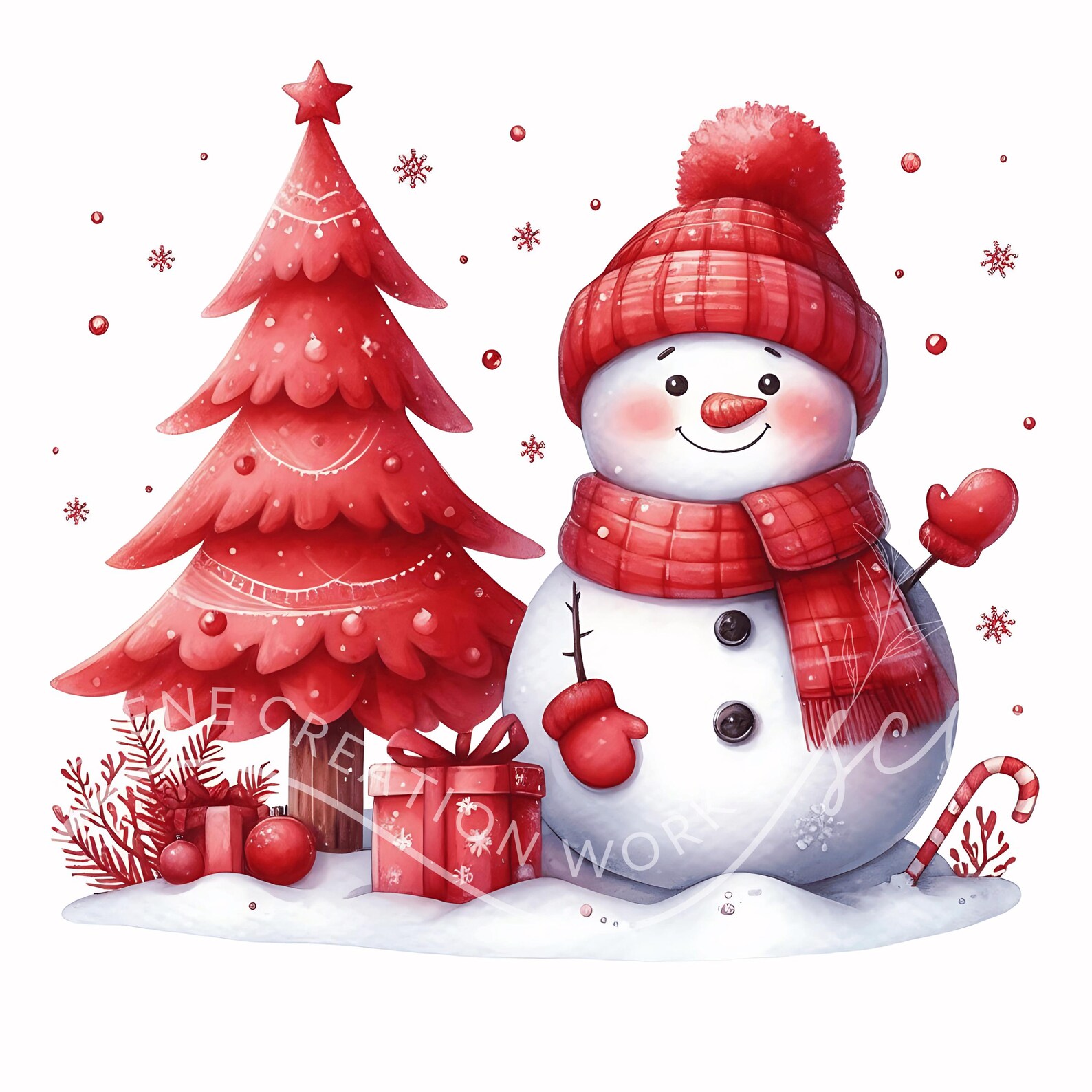Watercolor Christmas Red Snowman Clipart 10 Watercolor JPG Christmas ...