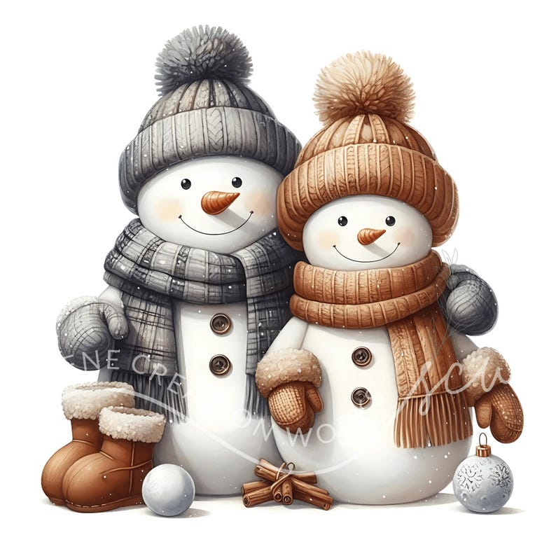 Watercolor Snowman Couple Clipart: Christmas Festive Graphics (digital ...