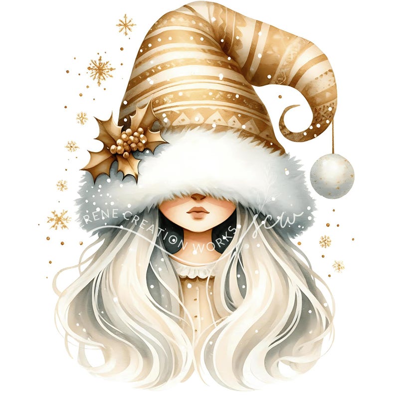 Festive Christmas Gnome Girl Clipart 10 Watercolor JPG Cute Holiday ...