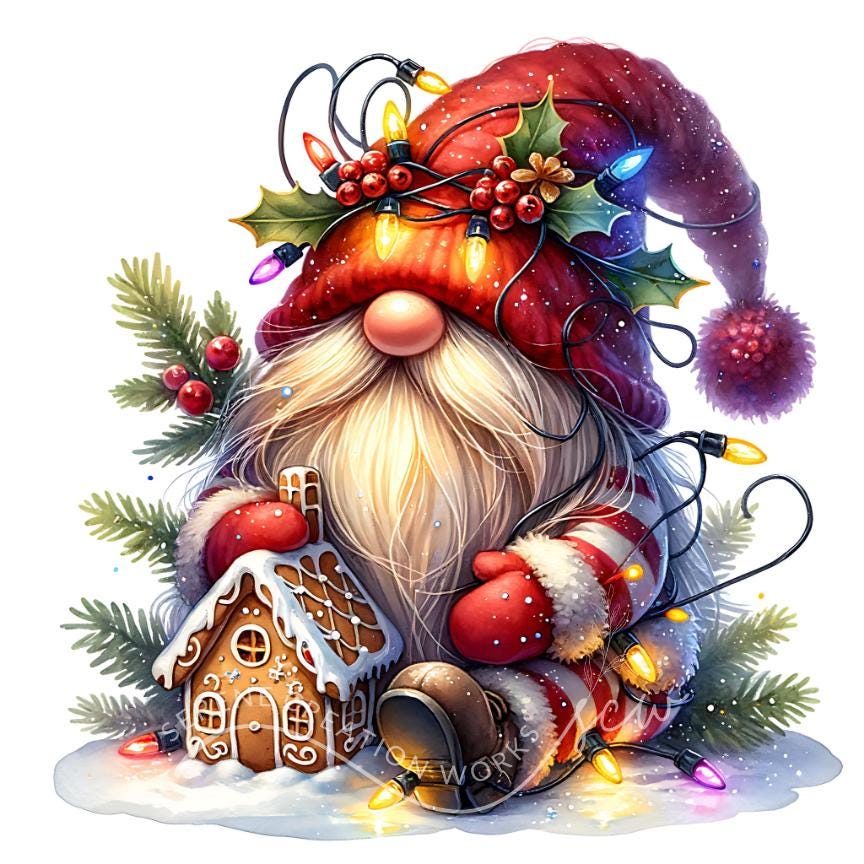 Christmas Gnome Clipart 10 JPG Gingerbread House, Festive Gnome ...