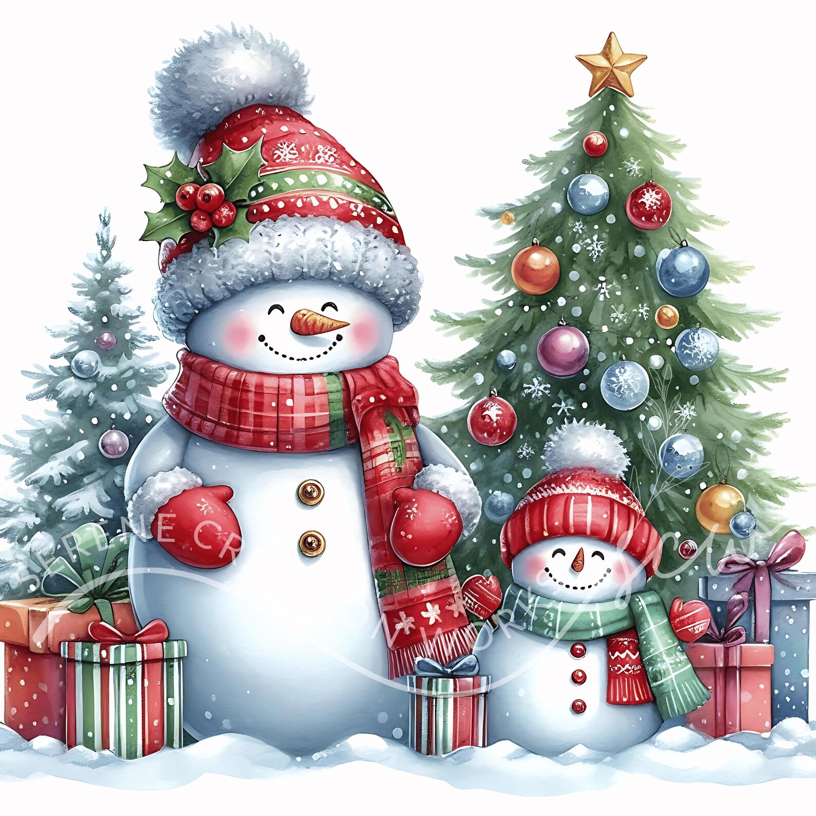 Watercolor Christmas Snowman Clipart 10 Watercolor JPG Festive Clipart ...