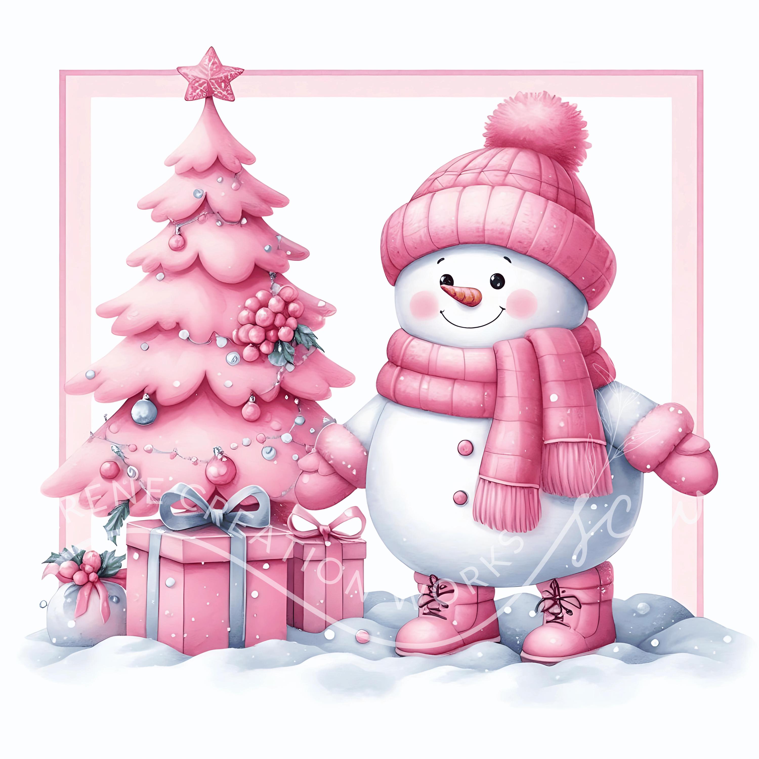 Watercolor Pink Christmas Snowman Clipart 10 Watercolor JPG Girly ...