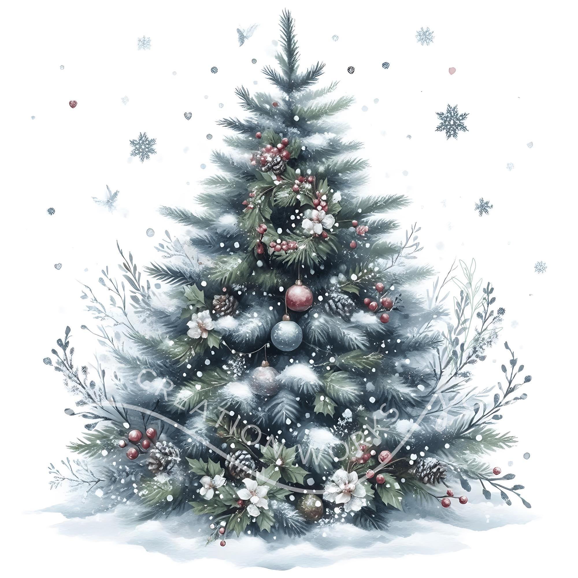 Watercolor Christmas Tree Clipart 10 Watercolor Jpgs Christmas Graphics ...