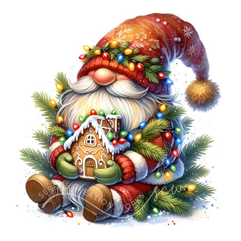 Christmas Gnome Clipart 10 JPG Gingerbread House, Festive Gnome ...