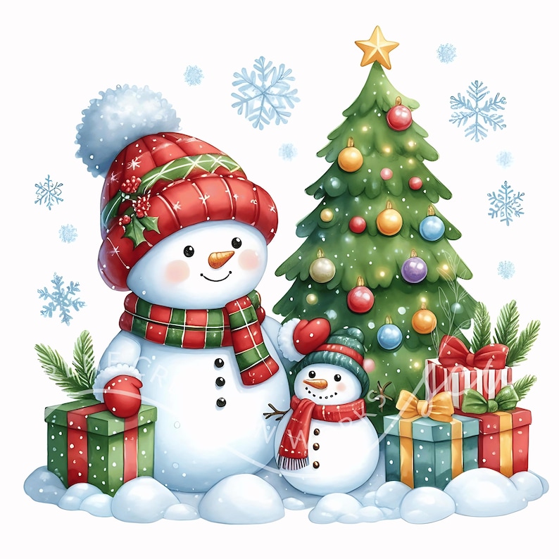 Watercolor Christmas Snowman Clipart 10 Watercolor JPG Festive Clipart ...