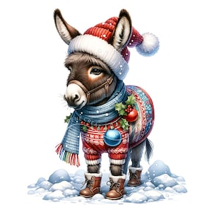 Christmas Donkeys 10 Watercolor Jpgs Clipart Bundle, Cute Donkey ...