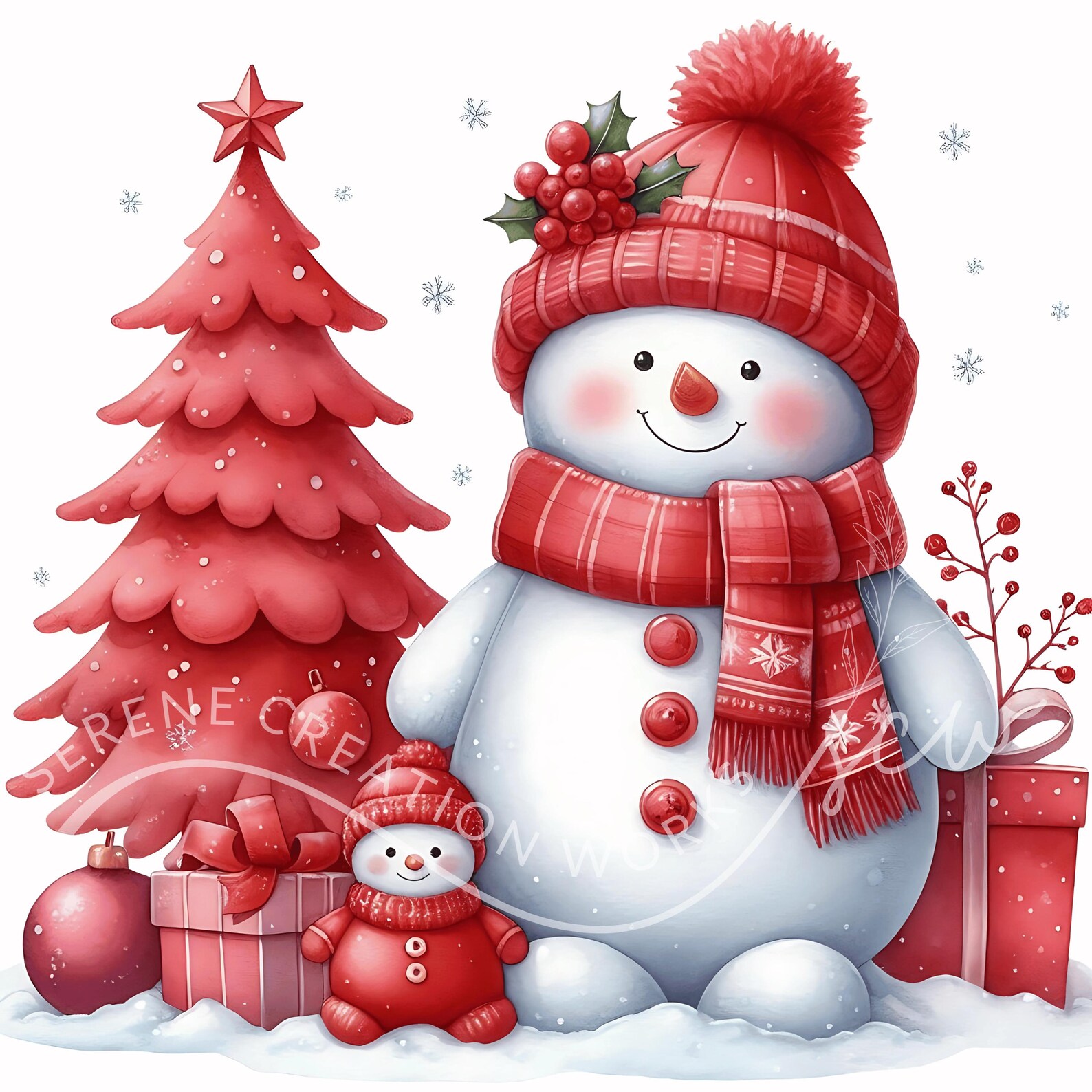 Watercolor Christmas Red Snowman Clipart 10 Watercolor JPG Christmas ...