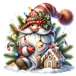 Christmas Gnome Clipart 10 JPG Gingerbread House, Festive Gnome ...