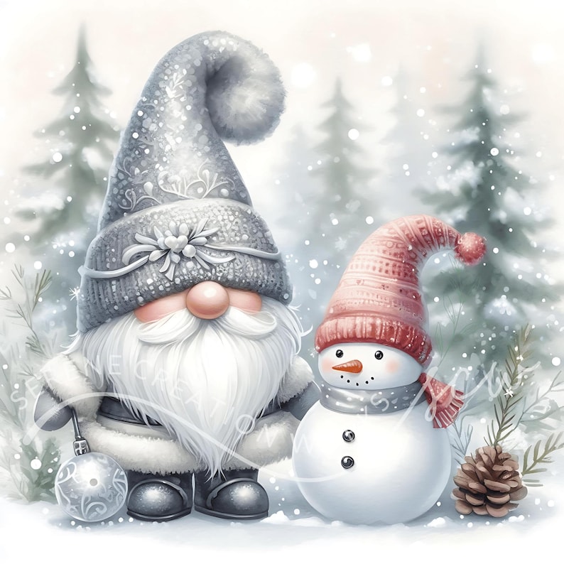 Winter Christmas Gnome Clipart 10 Watercolor Jpgs Christmas Graphics ...