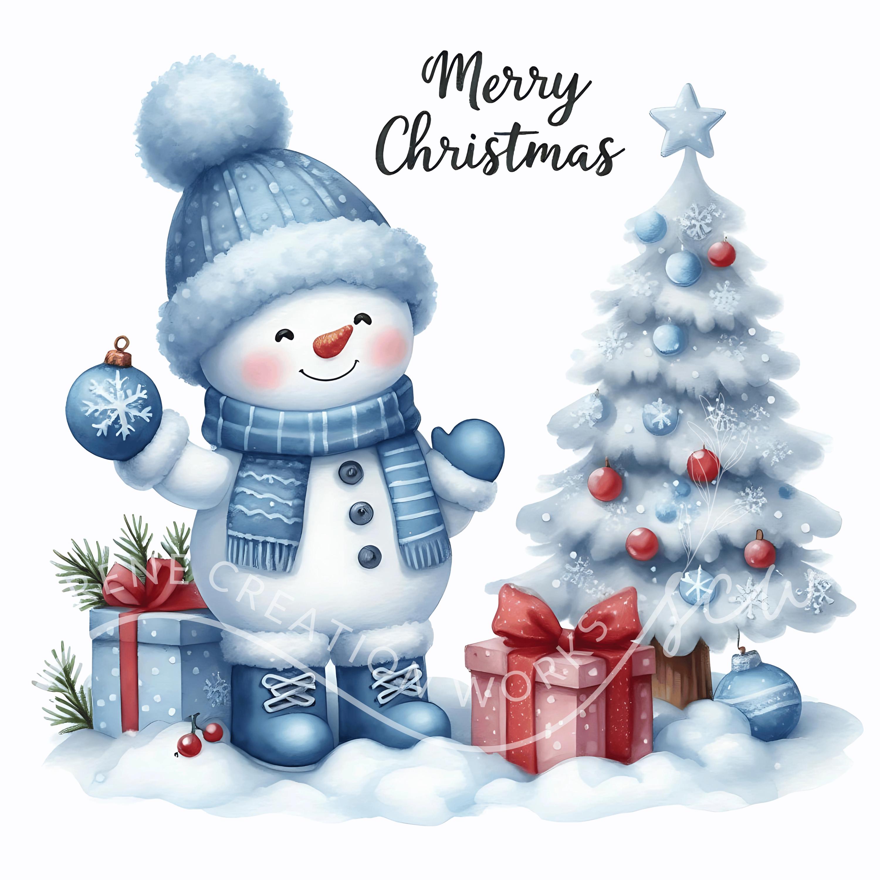 Watercolor Christmas Blue Snowman Clipart 10 Watercolor JPG Christmas ...
