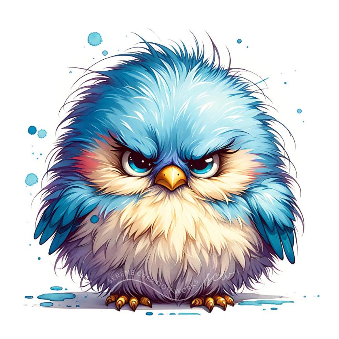 Grumpy Birds Clipart 10 JPG Cute Fluffy Birds, Digital Clipart ...