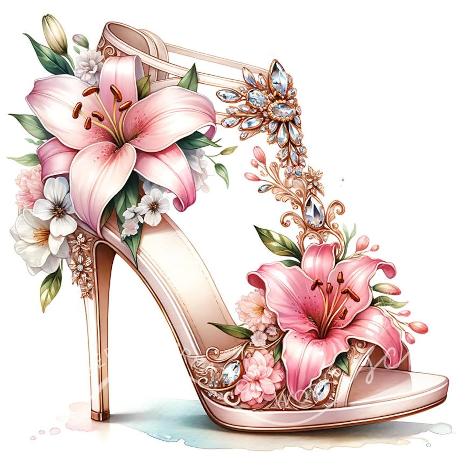 Pink Floral Prom Shoes Clipart 10 Watercolor JPG High Heel Clipart ...