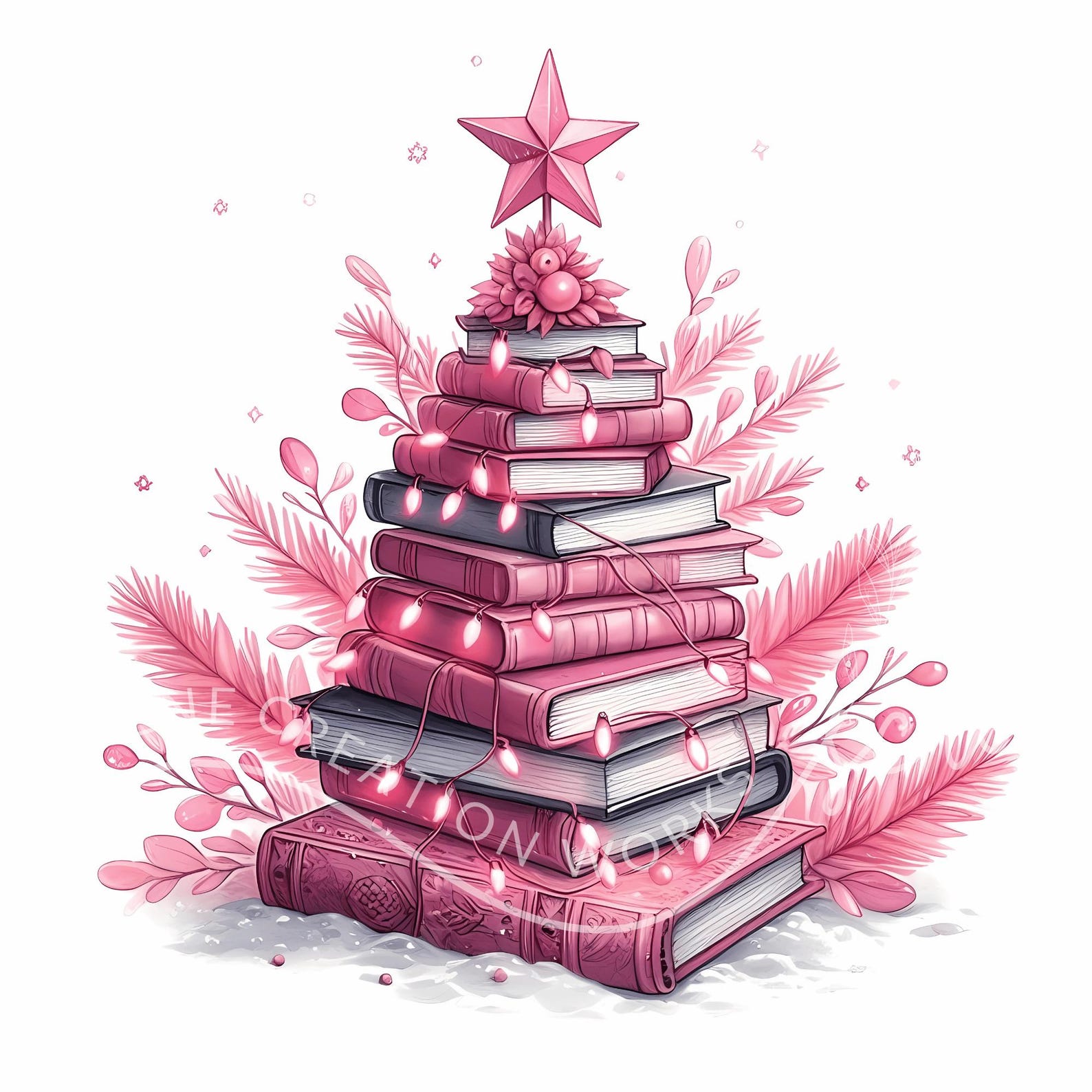 Christmas Book Tree Clipart 10 Watercolor Jpgs Christmas Gift for ...