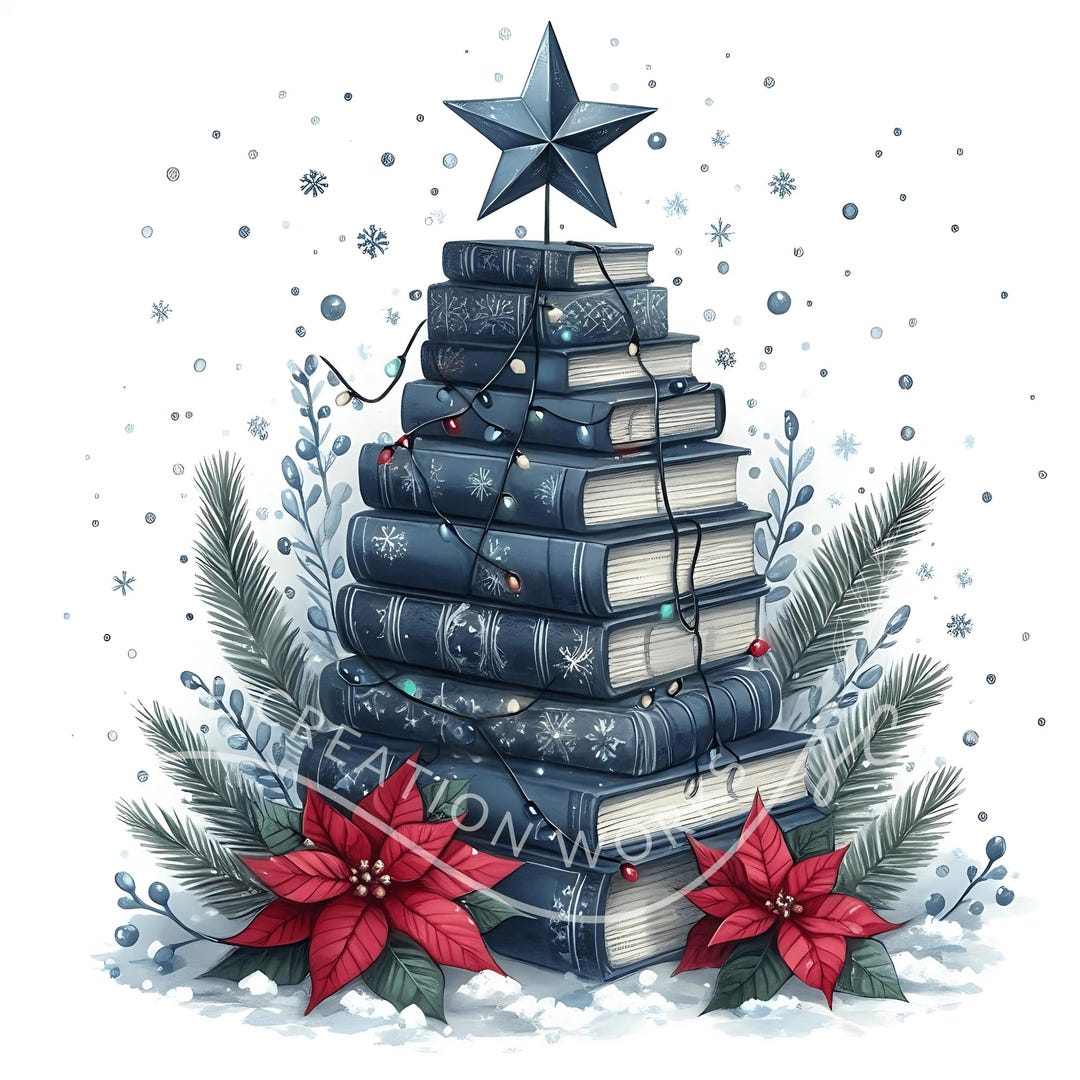 Christmas Book Tree Clipart 10 Watercolor Jpgs Christmas Gift for ...