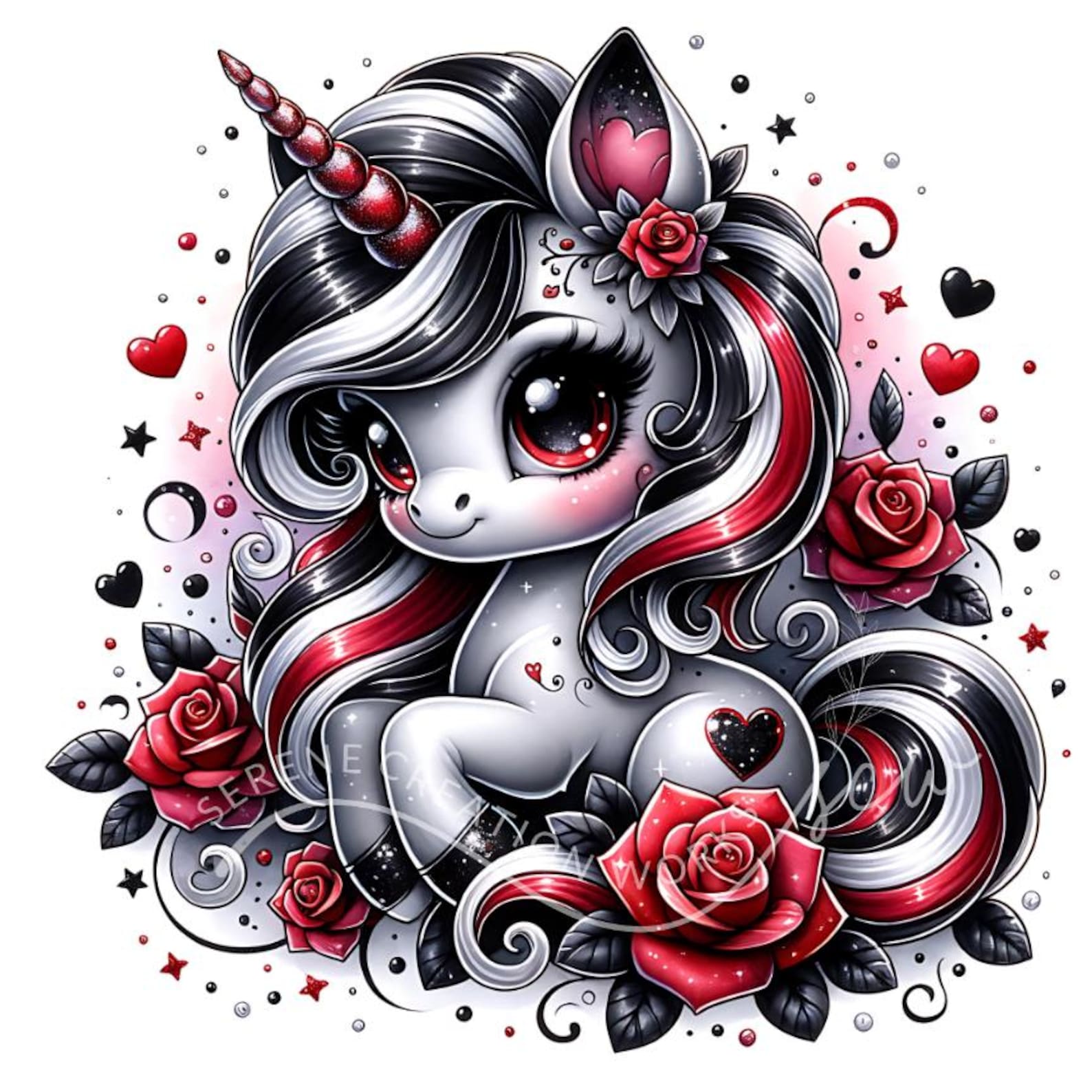 Red Gothic Unicorn Clipart 10 JPG Floral Unicorns, Watercolor Baby Unicorn Printables Art ...