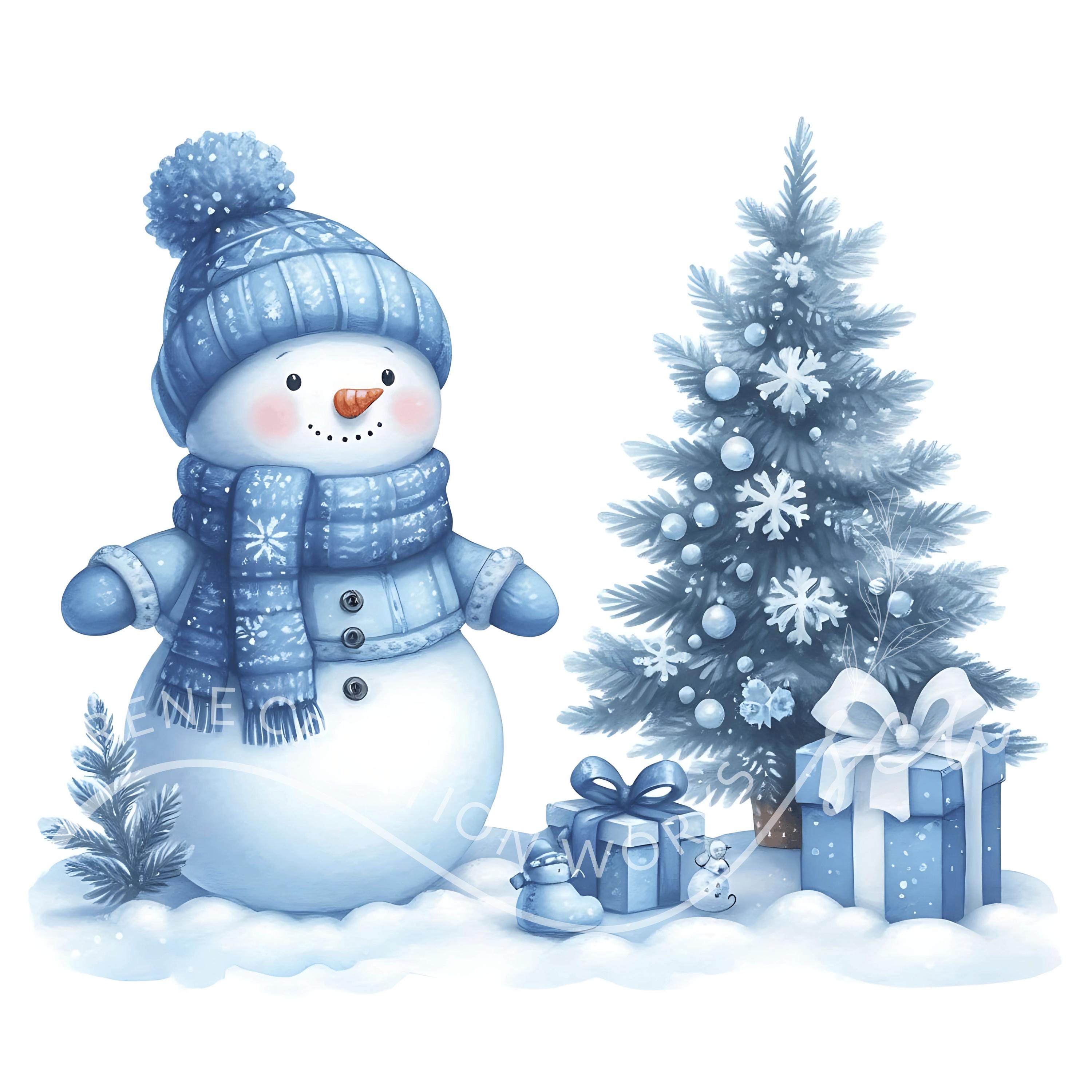 Watercolor Christmas Blue Snowman Clipart 10 Watercolor JPG Christmas ...