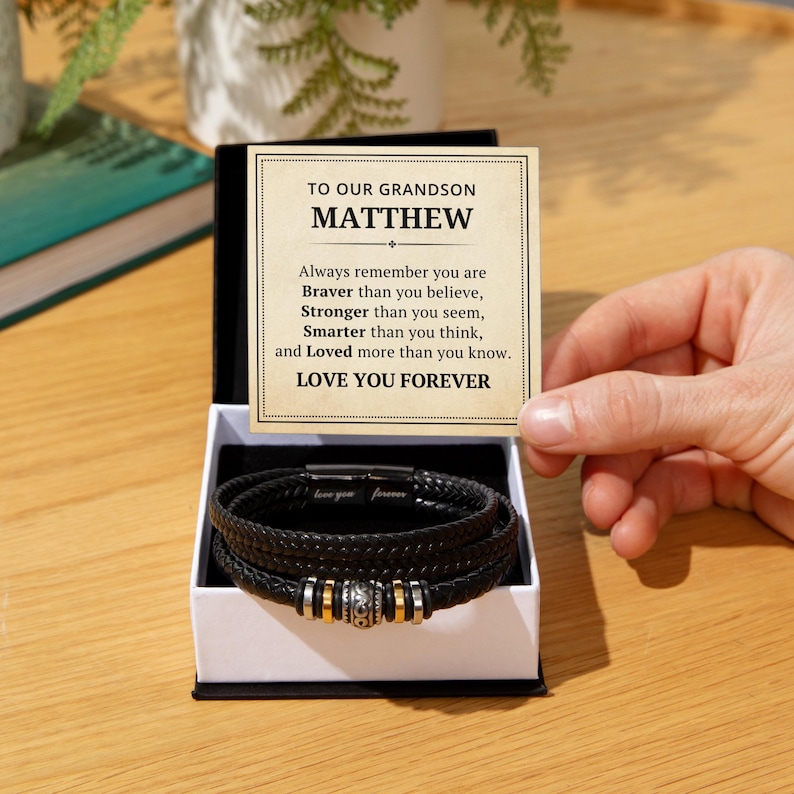 To Our Grandson Leather Bracelet Personalized Gift From Grandma Grandpa ...