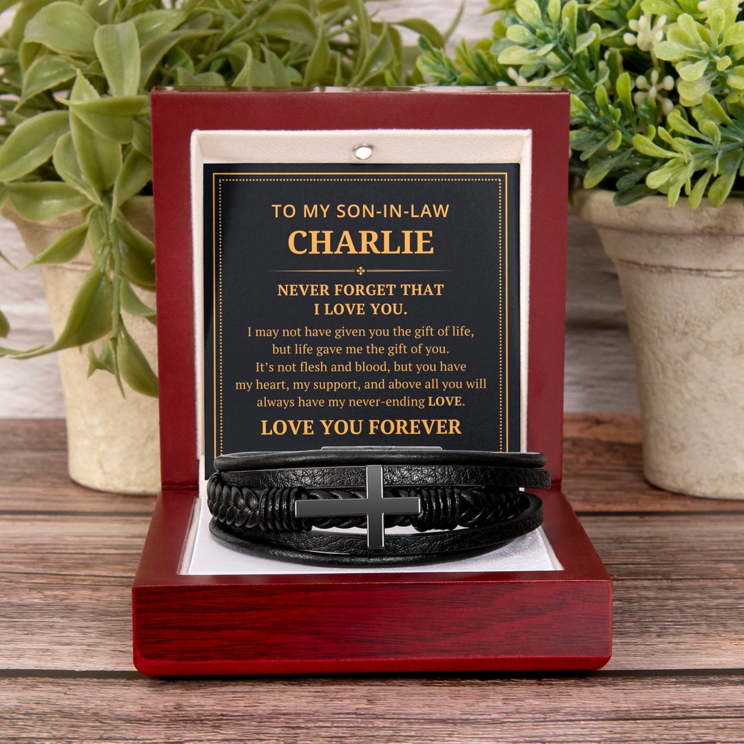 Personalized Cross Leather Bracelet for Stepson Godson Bonus Son in Law ...
