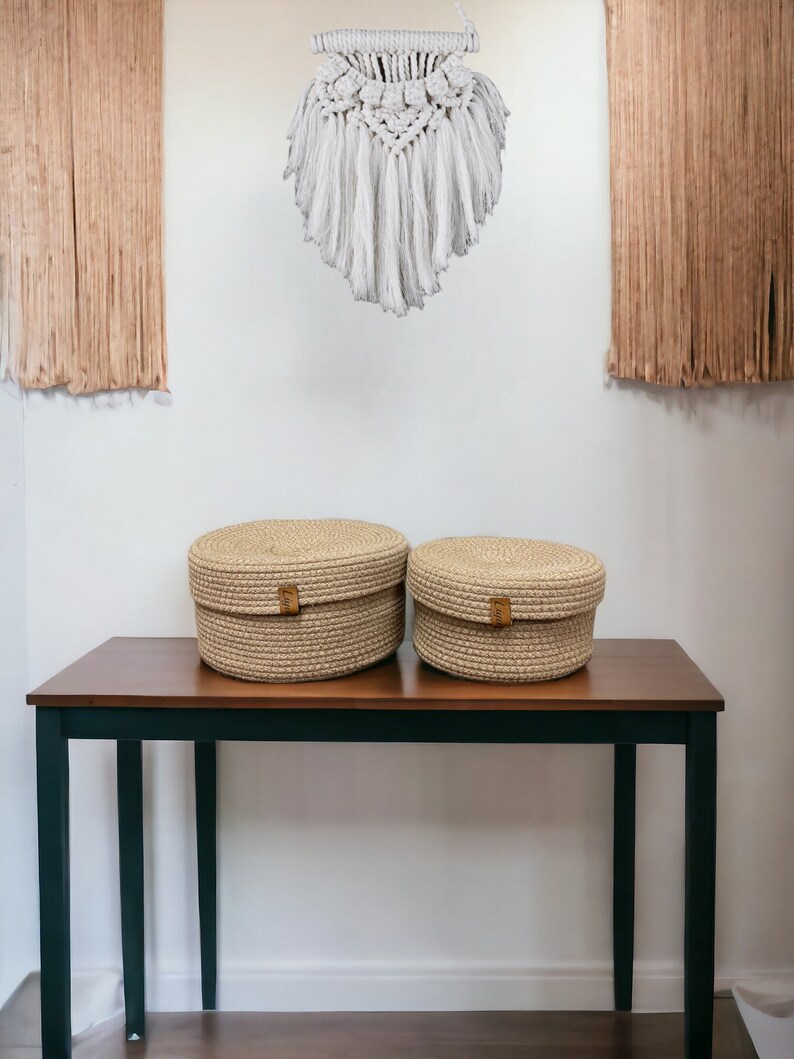 Handmade Set of 2 Cotton Rope Baskets With Lids Sustainable Home Decor ...