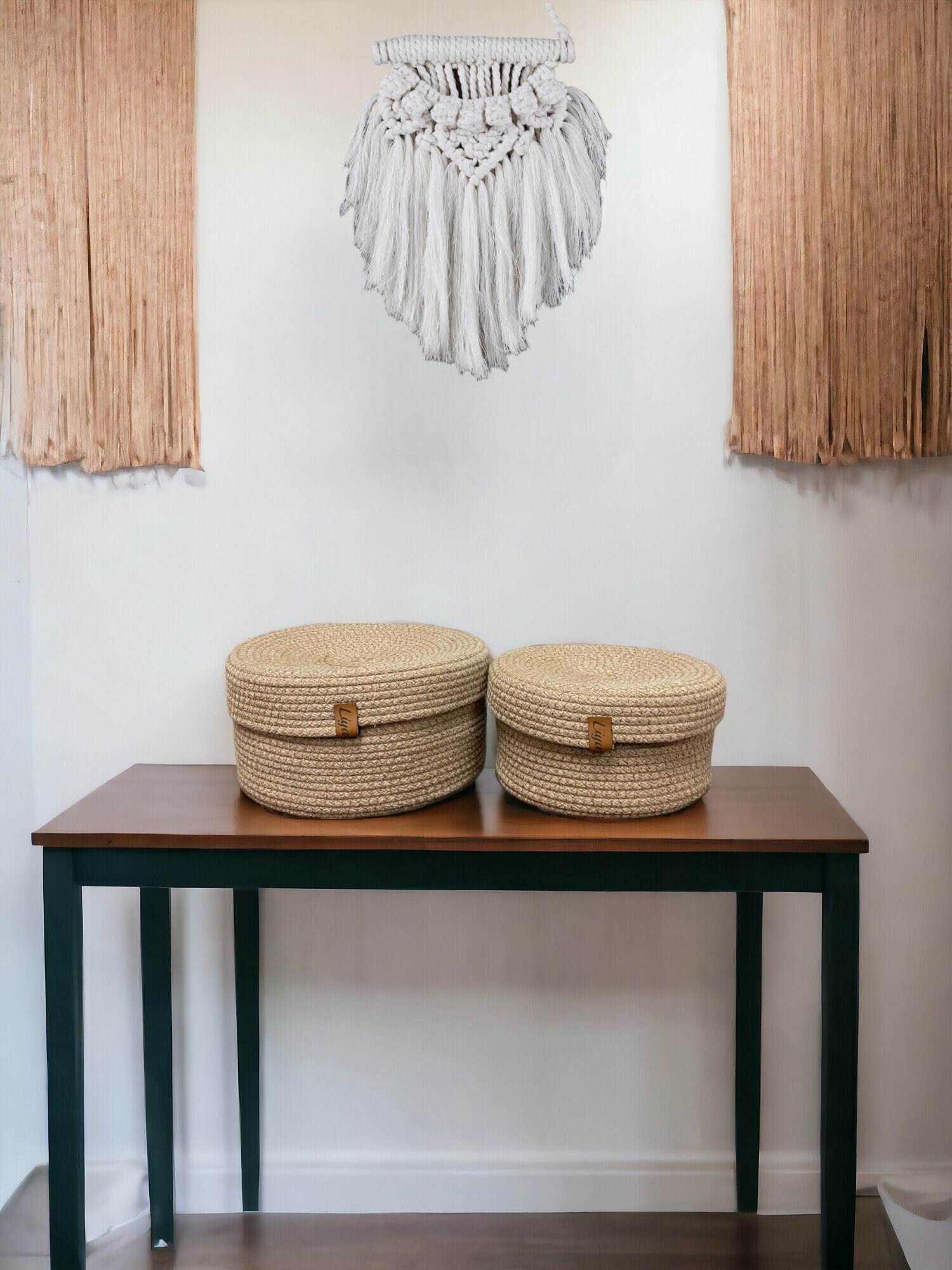 Handmade Set of 2 Cotton Rope Baskets With Lids Sustainable Home Decor ...