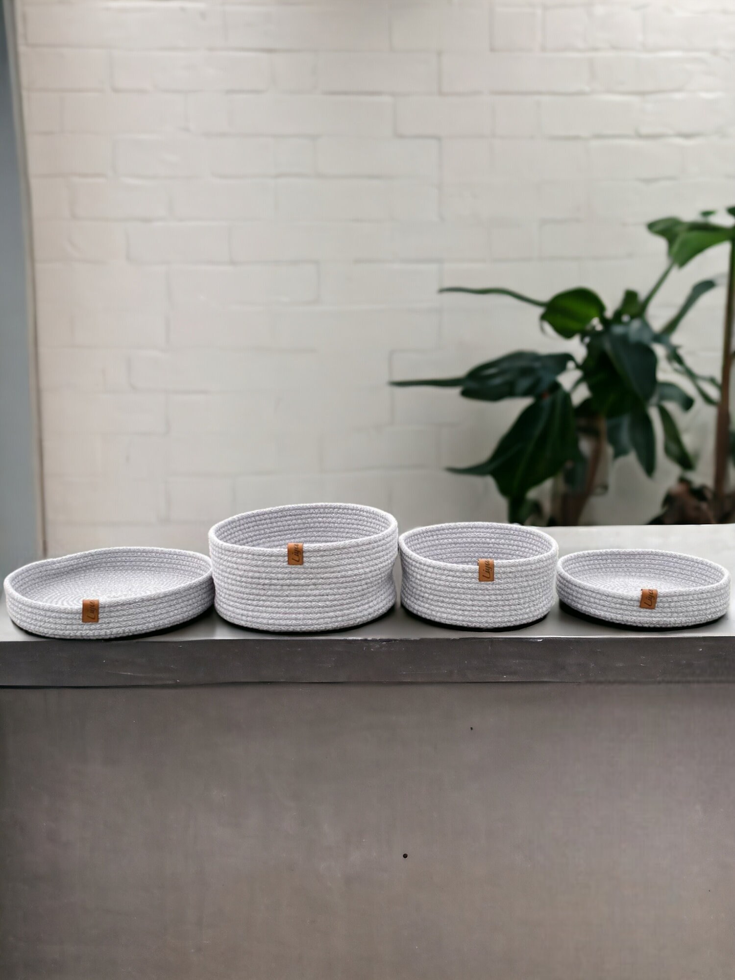 Handmade Set of 2 Cotton Rope Baskets With Lids Sustainable Home Decor ...