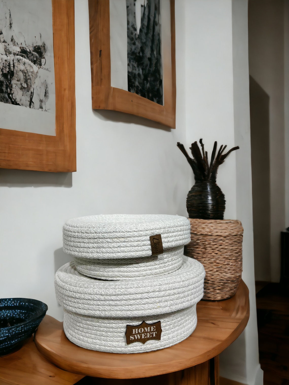 Handmade Set of 2 Cotton Rope Baskets With Lids Sustainable Home Decor ...