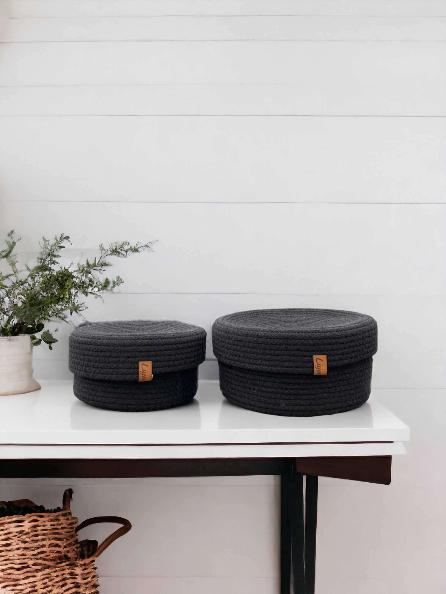 Handmade Set of 2 Cotton Rope Baskets With Lids Sustainable Home Decor ...