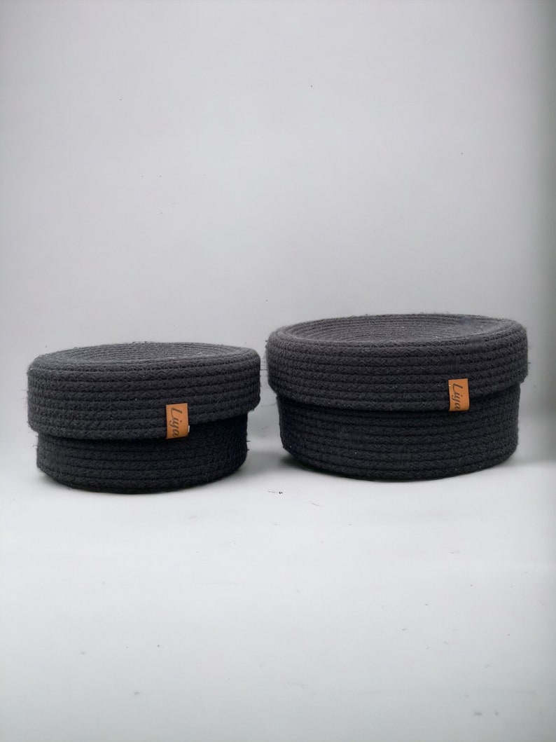 Handmade Set of 2 Cotton Rope Baskets With Lids Sustainable Home Decor ...