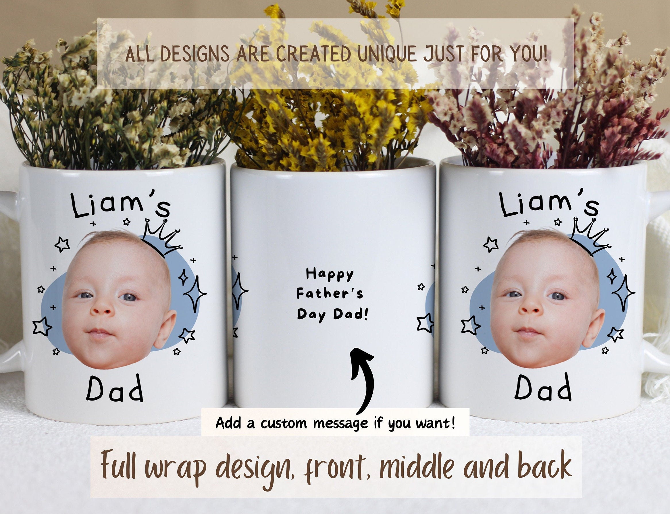 Custom Doodle Art Baby Face Photo Mug, Cute Gift for Him First Fathers ...