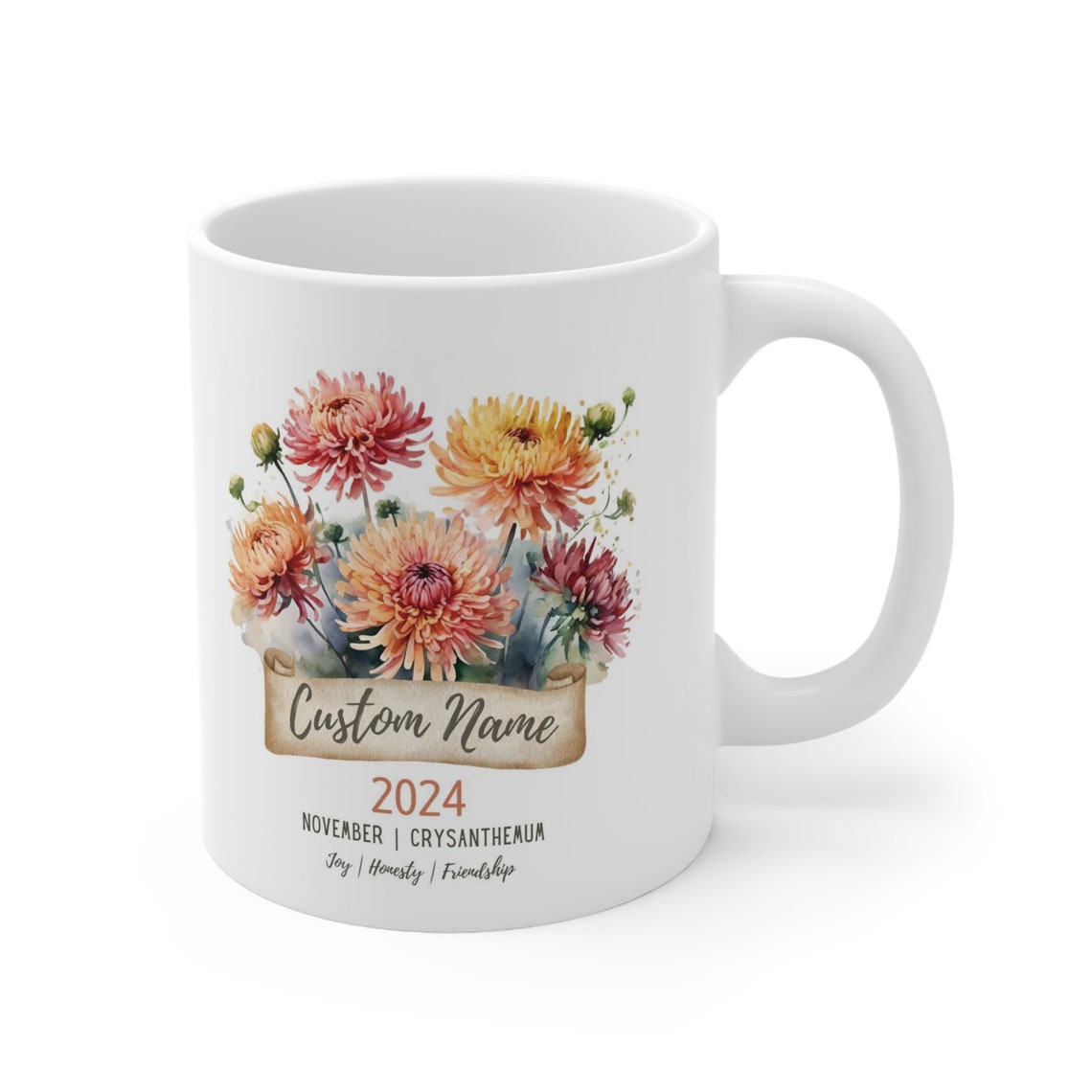 November Custom Birth Flower, Personalized Birthday Mug, Watercolor ...