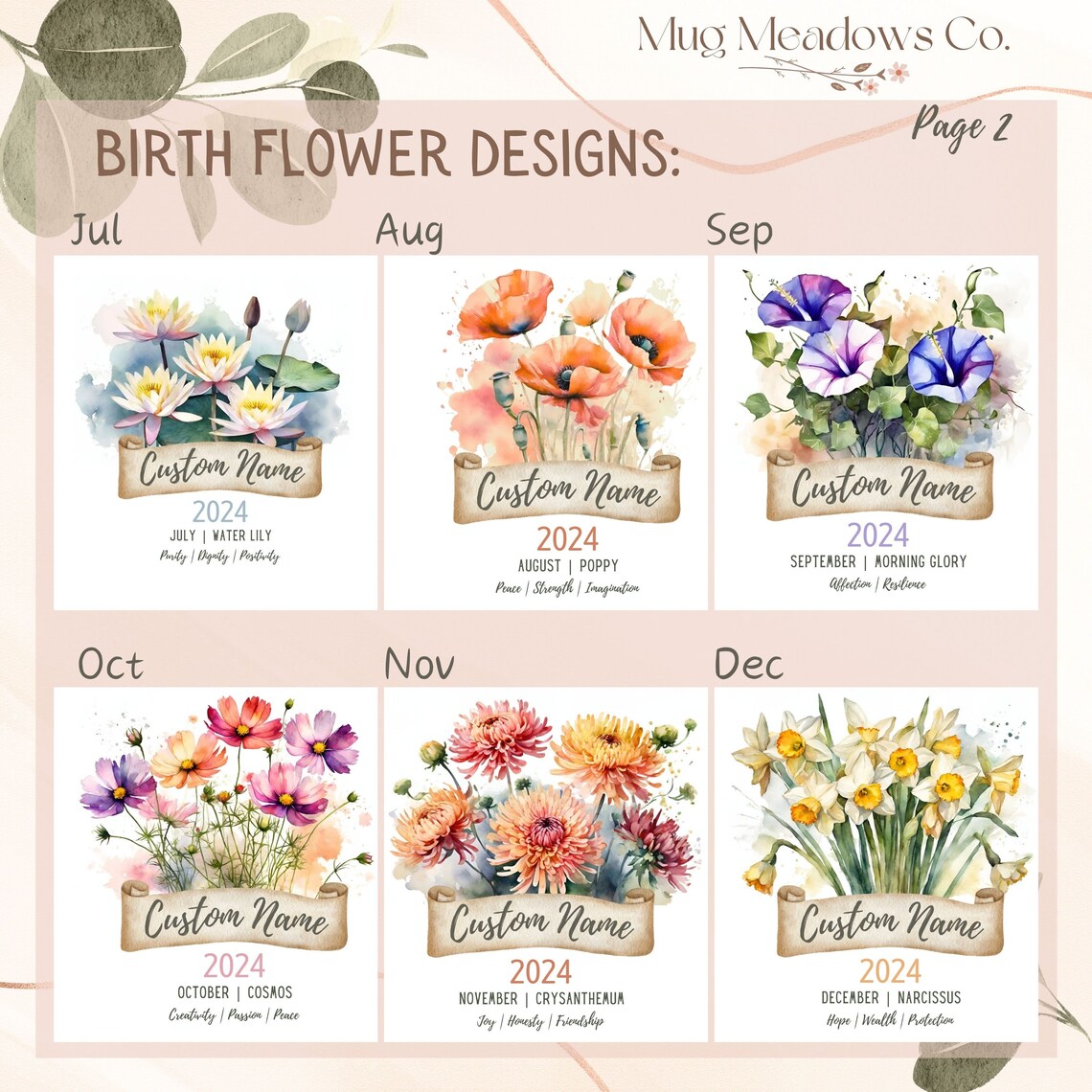 October Custom Birth Flower Mug, Personalized Birthday Mug, Watercolor ...