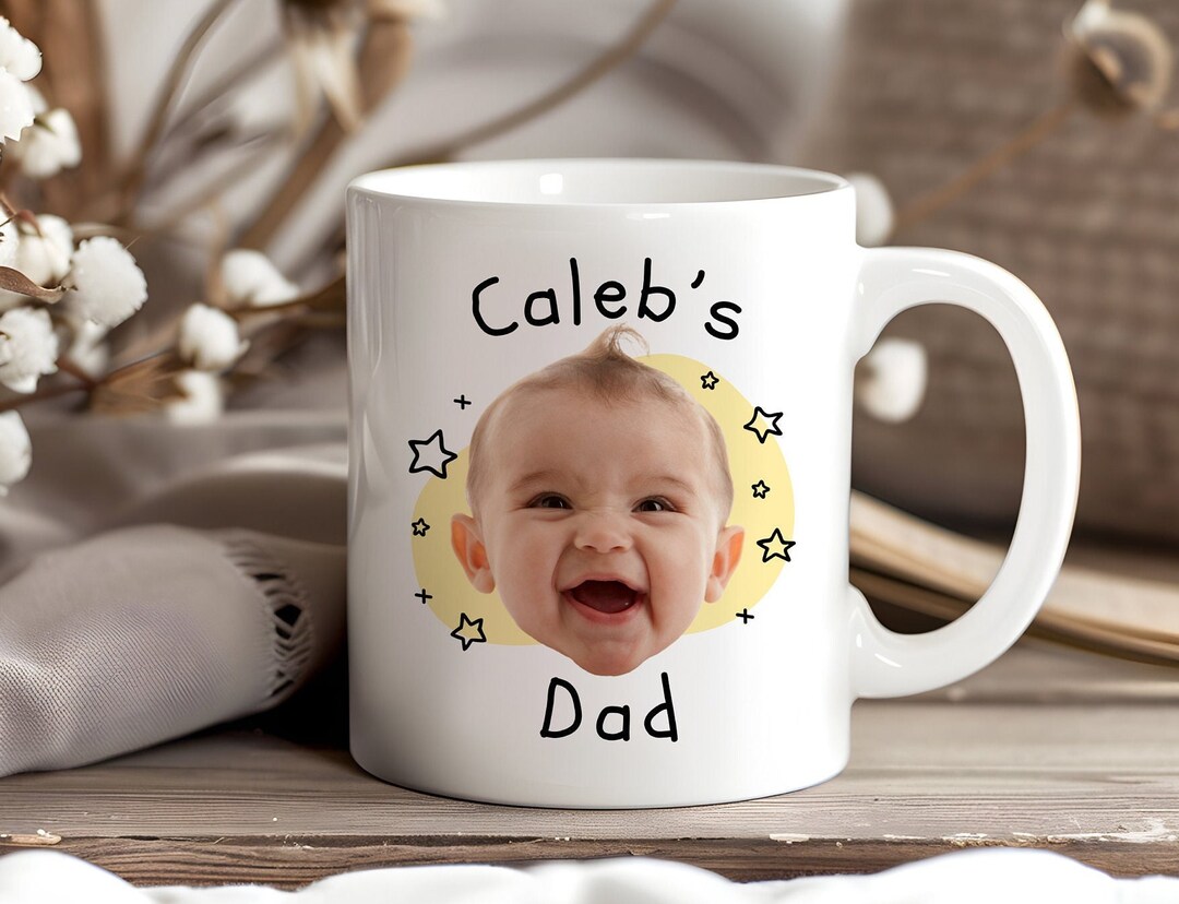 Custom Doodle Art Baby Face Photo Mug, Cute Gift for Him First Fathers ...