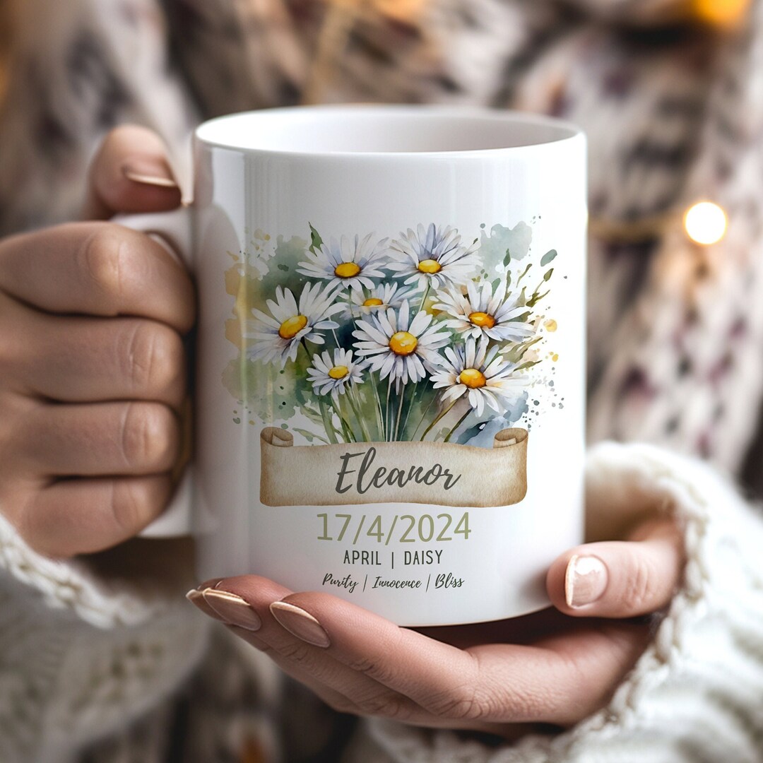 April Custom Birth Flower Mug, Personalized Birthday Flower Mug ...