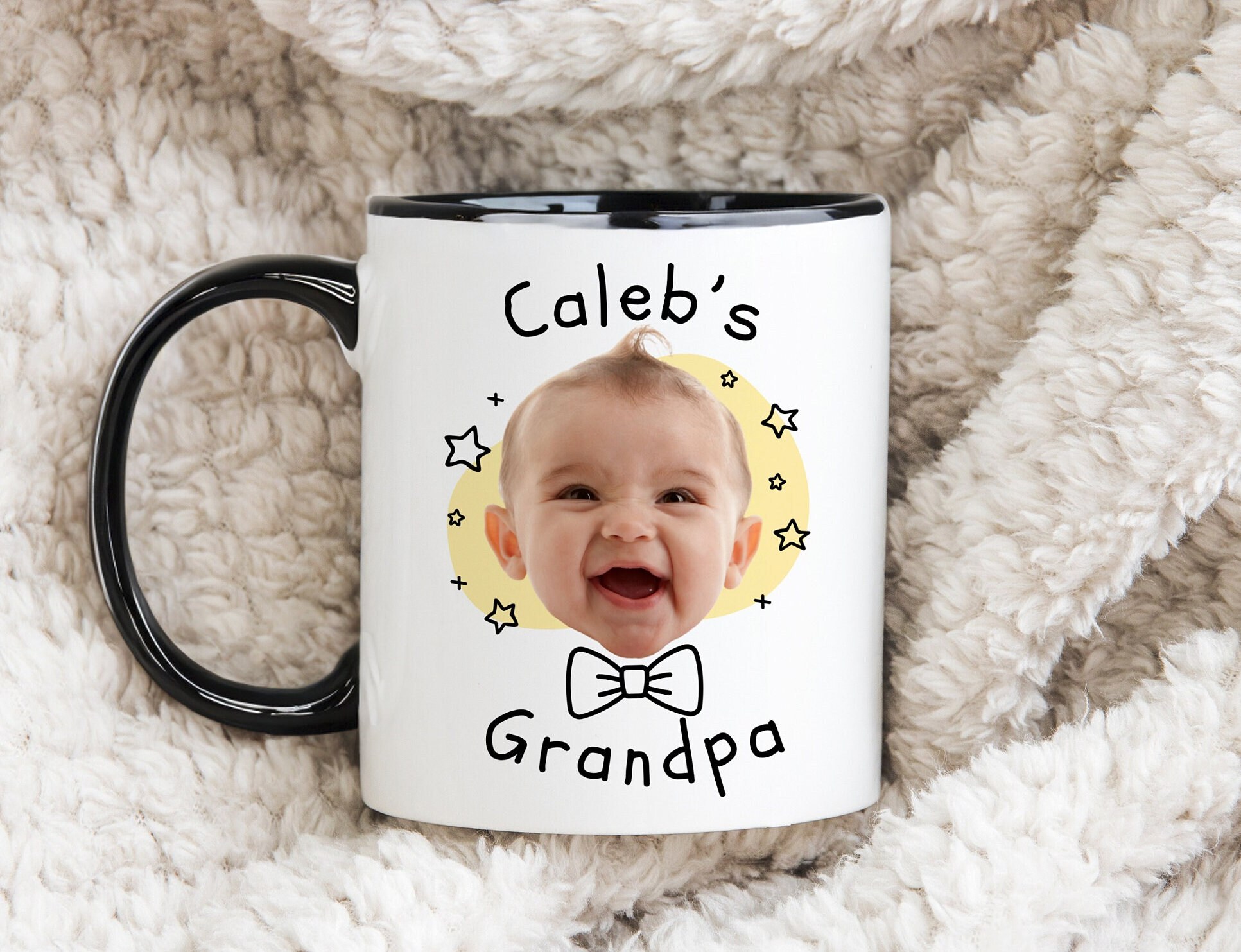 Custom Doodle Art Baby Face Photo Mug, Cute Gift for Him First Fathers ...