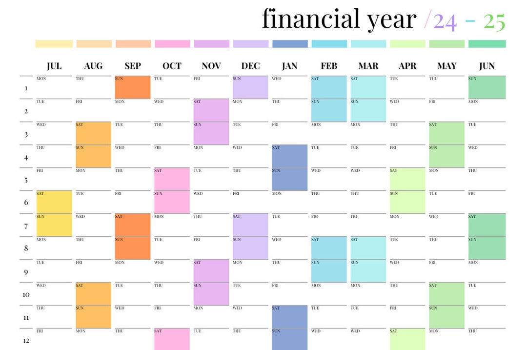 Customizable FY24/25 Wall Planner, Financial Year Calendar portrait ...